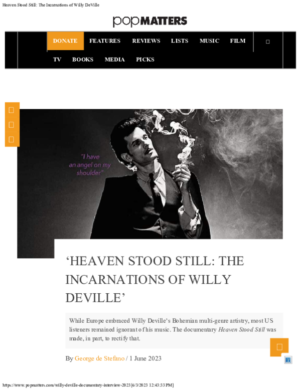 (PDF) Heaven Stood Still: The Incarnations of Willy DeVille