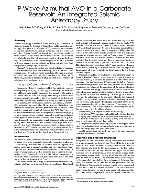 (PDF) P-Wave Azimuthal AVO in a Carbonate Reservoir: An Integrated ...
