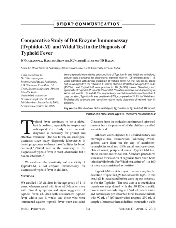(PDF) Comparative study of dot enzyme immunoassay (Typhidot-M) and ...