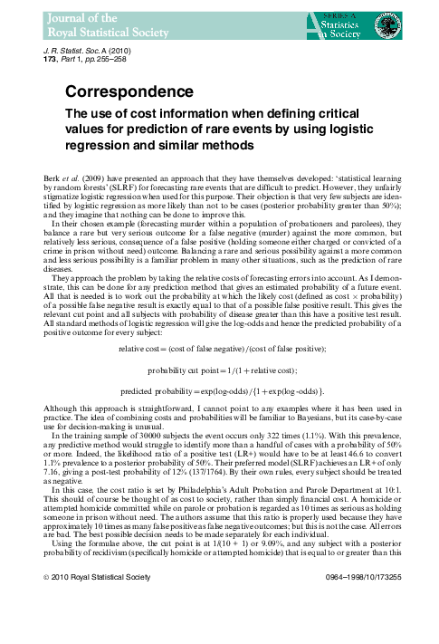 (PDF) The use of cost information when defining critical values for prediction of rare events by ...
