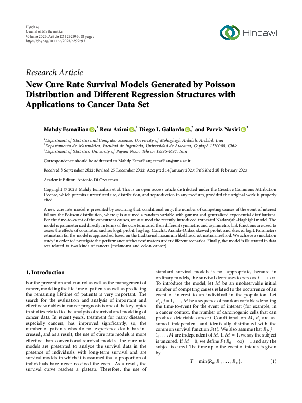 (PDF) New Cure Rate Survival Models Generated by Poisson Distribution ...
