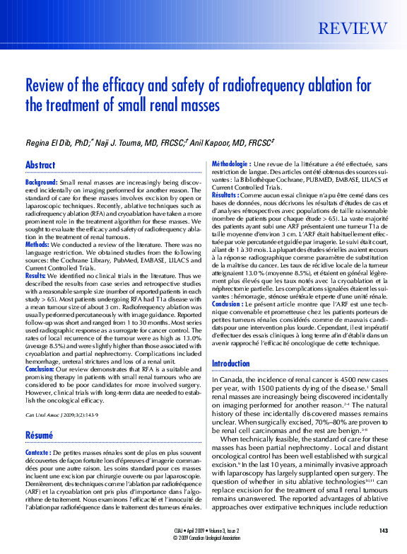 (PDF) Review of the efficacy and safety of radiofrequency ablation for the treatment of small ...