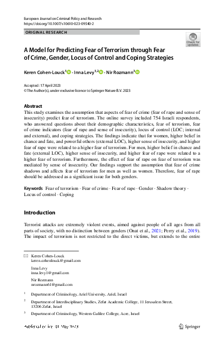 (PDF) A Model for Predicting Fear of Terrorism through Fear of Crime, Gender, Locus of Control ...