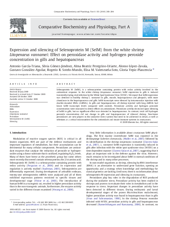 (PDF) Expression and silencing of Selenoprotein M (SelM) from the white shrimp Litopenaeus ...
