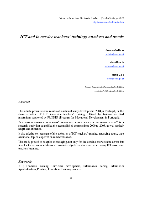 (PDF) ICT and in-service teachers' training: numbers and trends