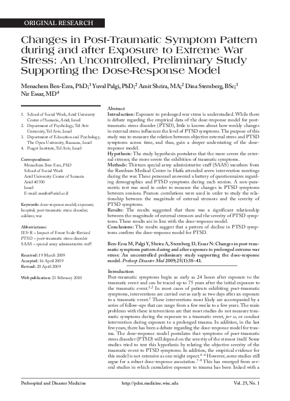 (PDF) Changes in Post-Traumatic Symptom Pattern during and after ...