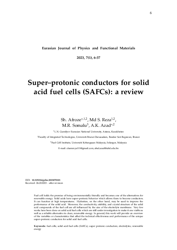 (PDF) Super–protonic conductors for solid acid fuel cells (SAFCs): a review