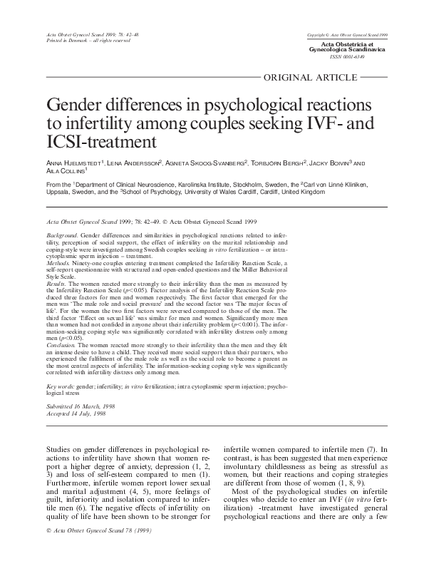 (PDF) Gender differences in psychological reactions to infertility ...