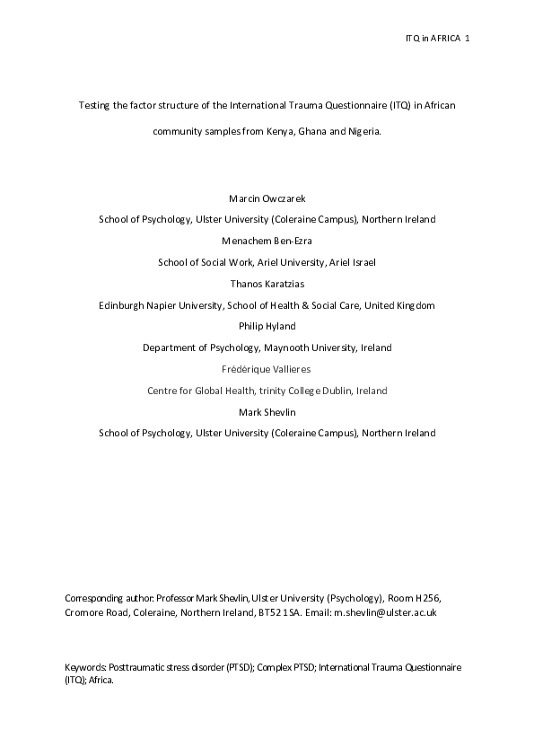 (PDF) Testing the Factor Structure of the International Trauma ...