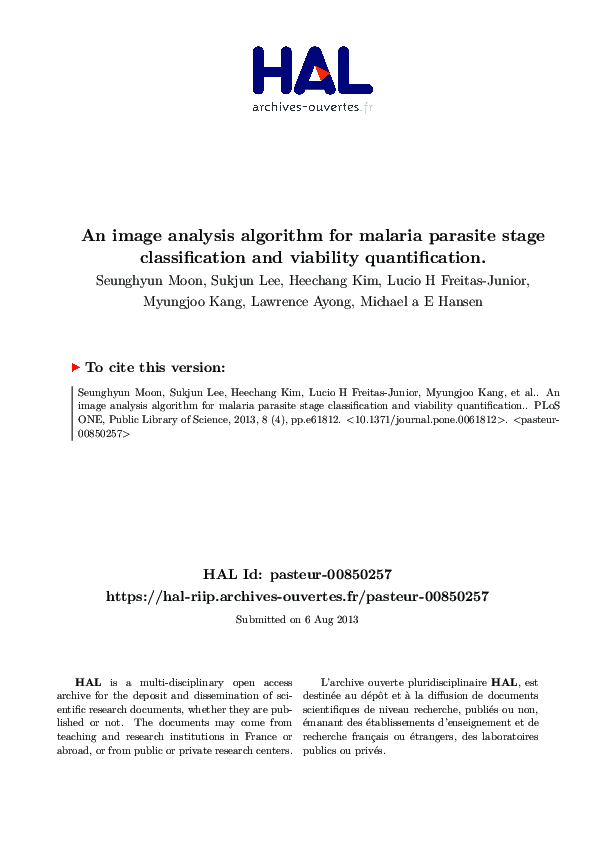 (PDF) An Image Analysis Algorithm for Malaria Parasite Stage ... (PDF) An Image Analysis Algorithm for Malaria Parasite Stage ...