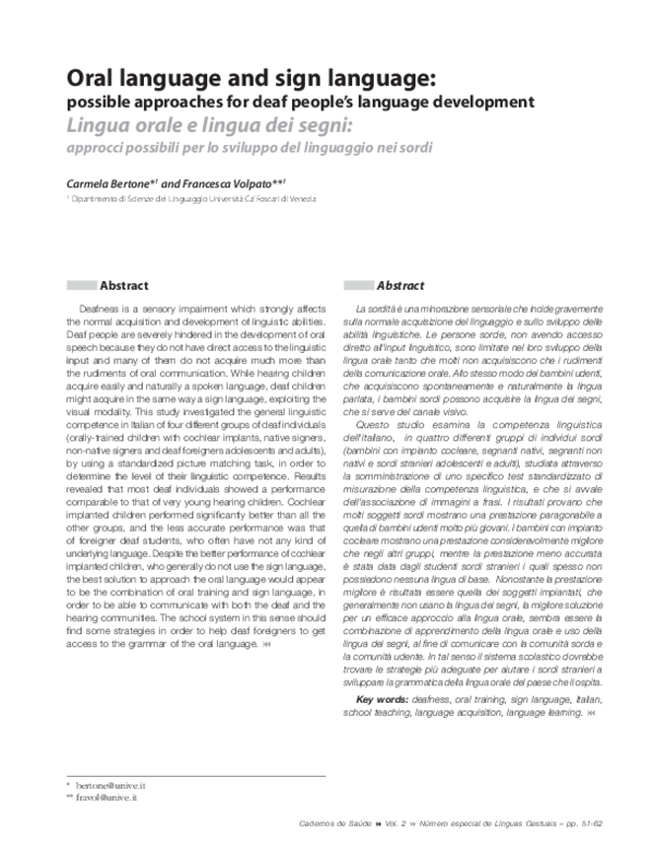 (PDF) Oral language and sign language: possible approaches for deaf people's language development