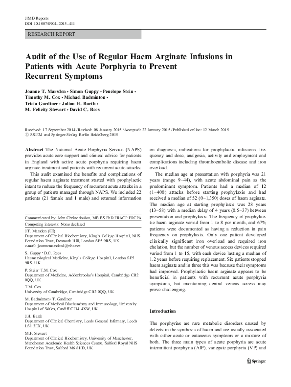 (PDF) Audit of the Use of Regular Haem Arginate Infusions in Patients ...