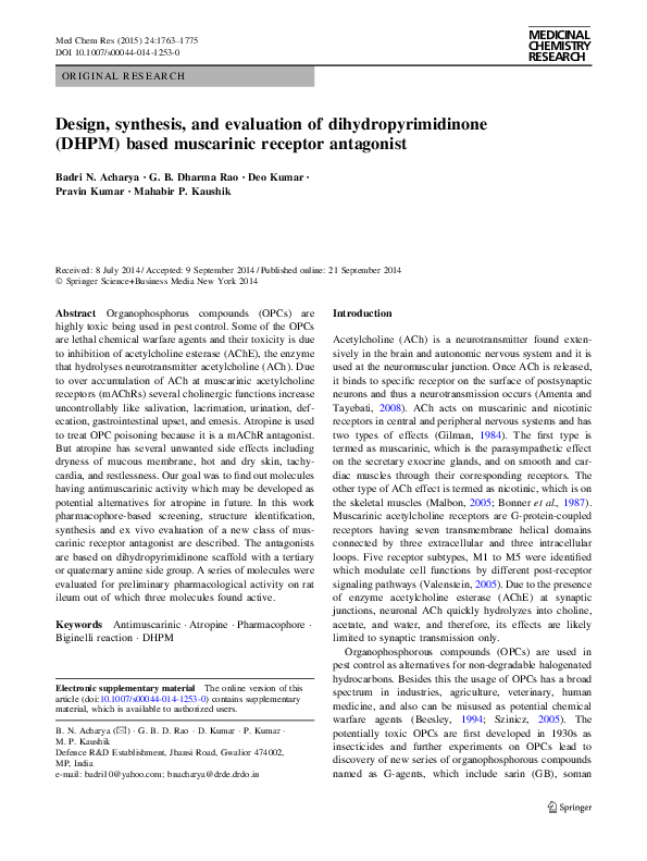 (PDF) Design, synthesis, and evaluation of dihydropyrimidinone (DHPM ...