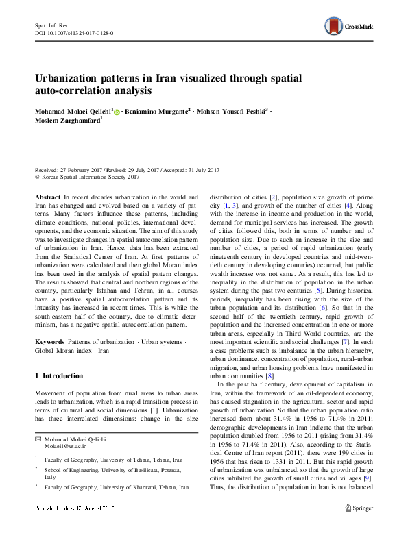 (PDF) Urbanization patterns in Iran visualized through spatial auto-correlation analysis