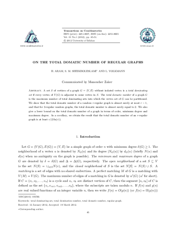 (PDF) On the total domatic number of regular graphs