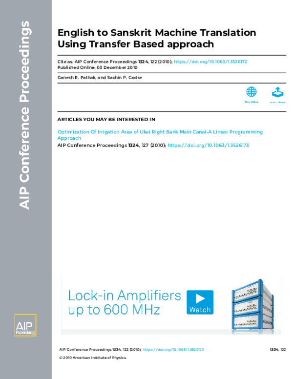 Pdf English To Sanskrit Machine Translation Using Transfer Based