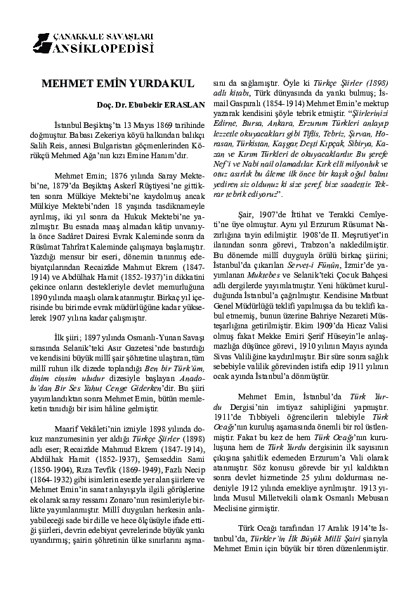 (PDF) MEHMET EMİN YURDAKUL