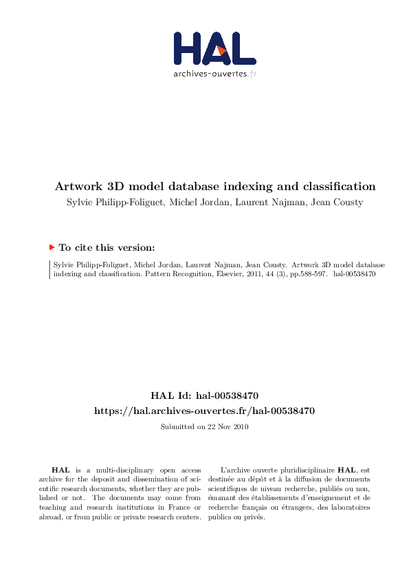 (PDF) Artwork 3D model database indexing and classification
