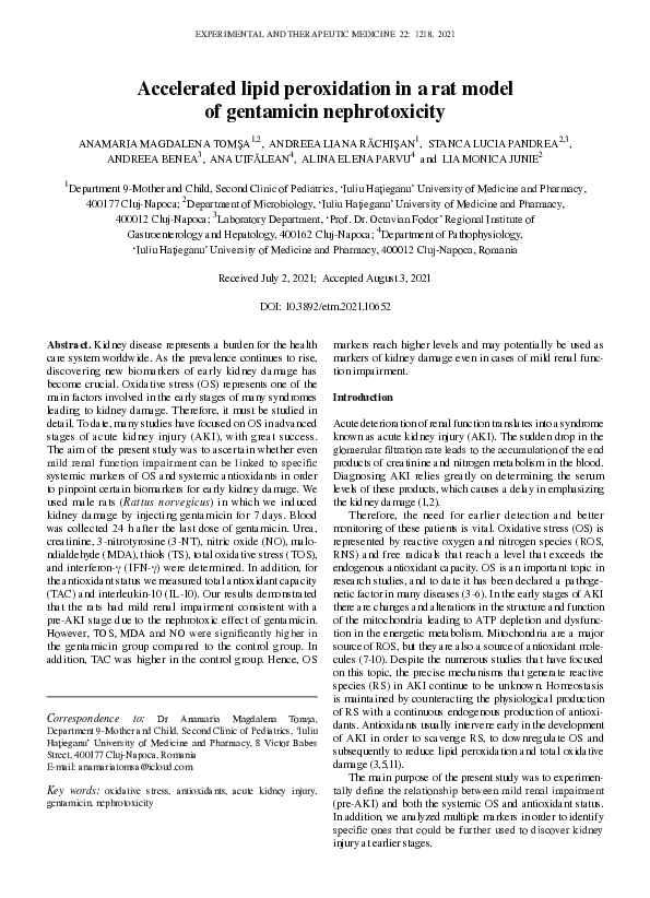 (PDF) Accelerated lipid peroxidation in a rat model of gentamicin ...