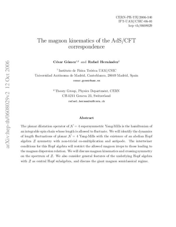 (PDF) The magnon kinematics of the AdS/CFT correspondence
