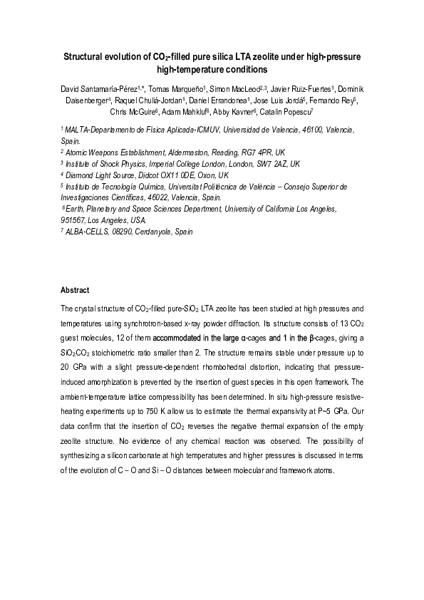 Structural Evolution Of Co2 Filled Pure Silica Lta Zeolite Under High Pressure High Temperature