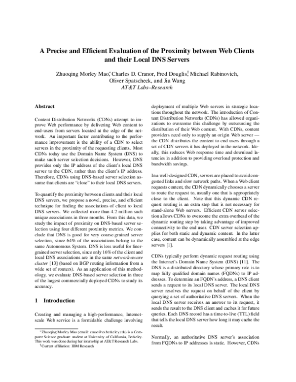 (PDF) A precise and efficient evaluation of the proximity between web clients and their local ...