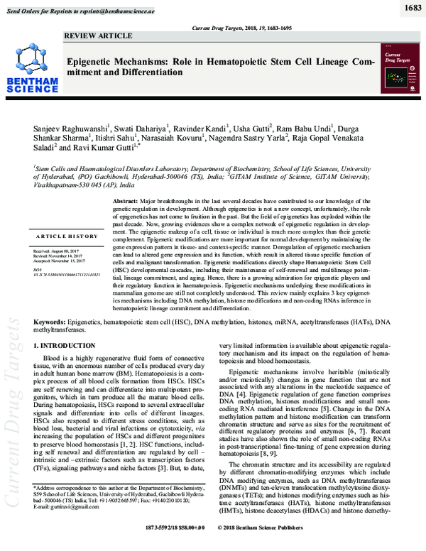 (PDF) Epigenetic mechanisms: Role in hematopoietic stem cell lineage ...
