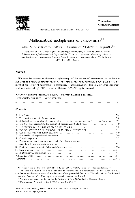 (PDF) Mathematical Metaphysics of Randomness (Muchnik An. A., Semenov A ...