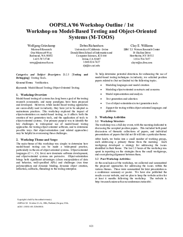 (PDF) OOPSLA'06 workshop outline