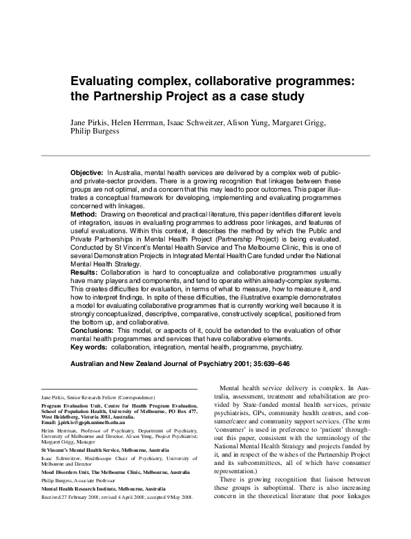 (PDF) Evaluating Complex, Collaborative Programmes: The Partnership ...