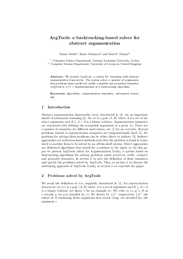 (PDF) ArgTools: a backtracking-based solver for abstract argumentation
