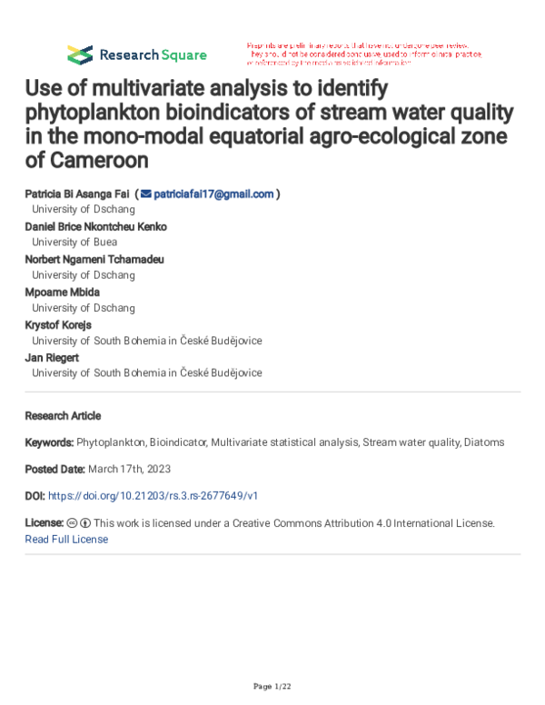 (PDF) Use of multivariate analysis to identify phytoplankton ...