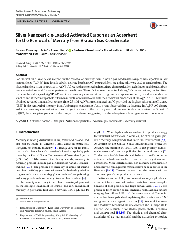 (PDF) Silver Nanoparticle-Loaded Activated Carbon as an Adsorbent for ...