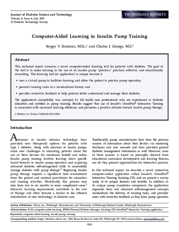 Pdf Computer Aided Learning In Insulin Pump Training Sergey Sirotinin 
