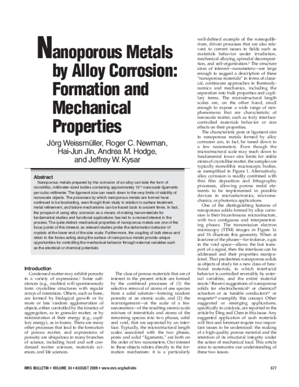 (PDF) Nanoporous Metals by Alloy Corrosion: Formation and Mechanical ...
