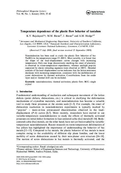 (PDF) Temperature dependence of the plastic flow behavior of tantalum