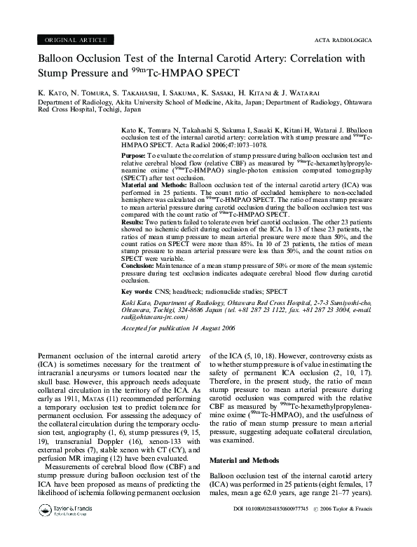 (PDF) Balloon occlusion test of the internal carotid artery ...
