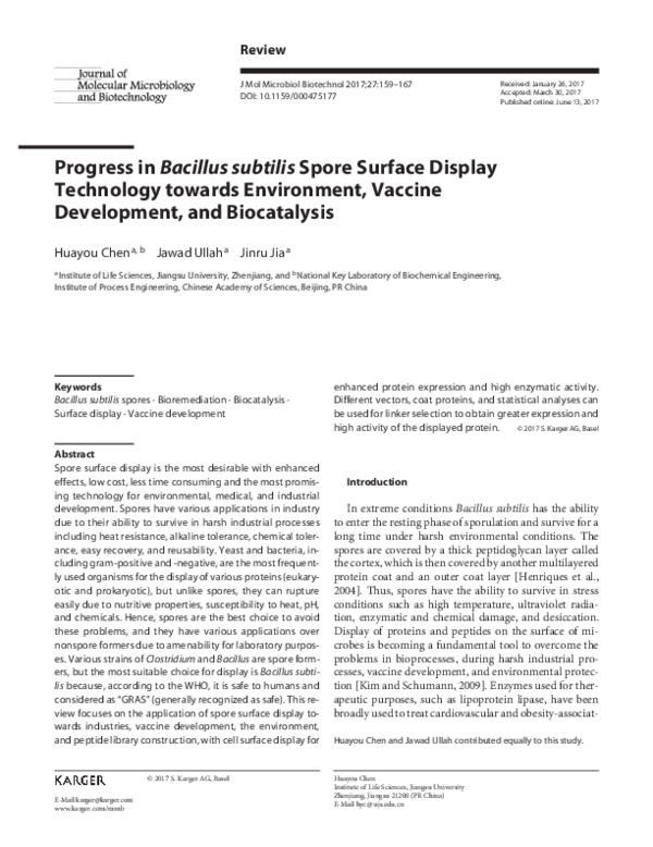 (PDF) Progress in Bacillus subtilis Spore Surface Display Technology ...