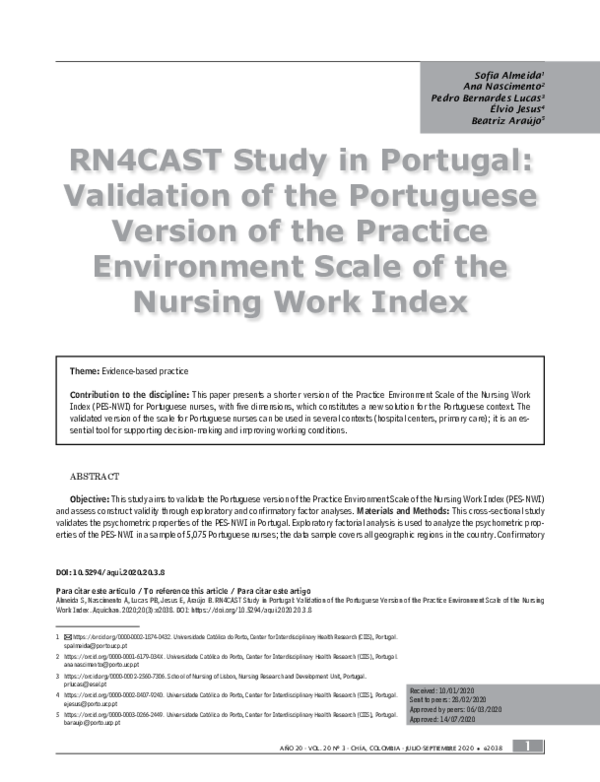 (PDF) RN4CAST Study in Portugal: Validation of the Portuguese Version ...