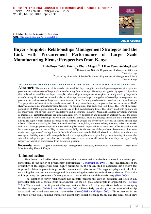 (PDF) Buyer - Supplier Relationships Management Strategies and the Link with Procurement ...