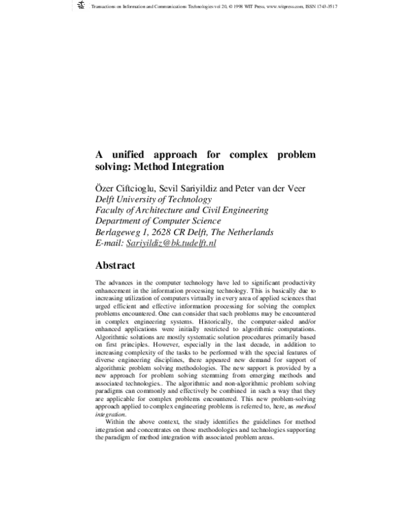 (PDF) A Unified Approach For Complex ProblemSolving: Method Integration