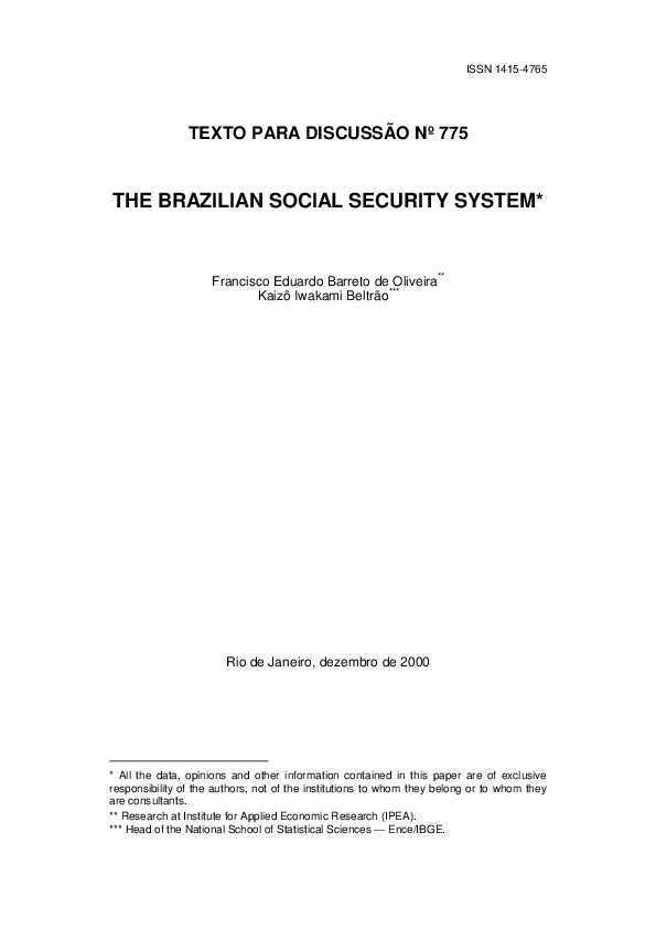 (PDF) The Brazilian social security system | Francisco Deyvid Linhares ...