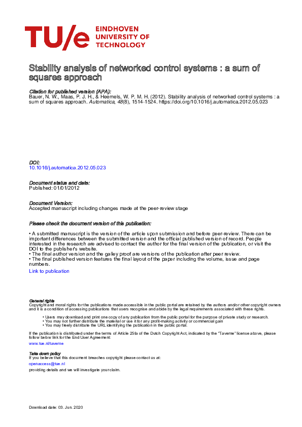 (PDF) Stability analysis of networked control systems: A sum of squares approach