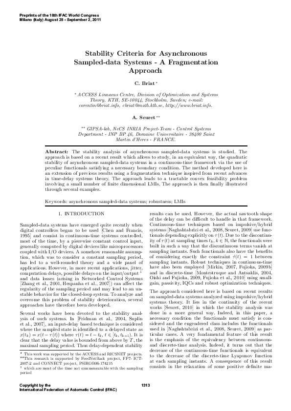 (PDF) Stability Criteria for Asynchronous Sampled-data Systems – A Fragmentation Approach