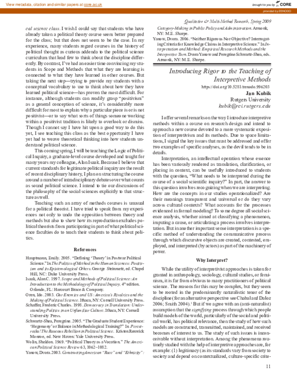 (PDF) Introducing Rigor To The Teaching Of Interpretive Methods