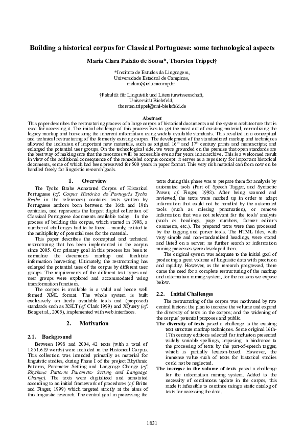 (PDF) The Tycho Brahe Annotated Corpus of Historical