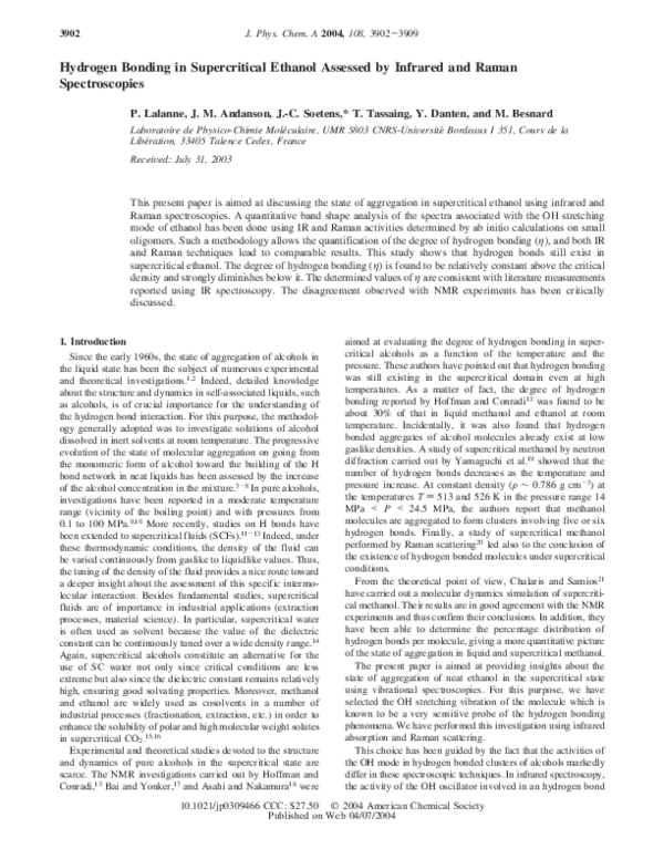 (PDF) Hydrogen Bonding in Supercritical Ethanol Assessed by Infrared and Raman Spectroscopies