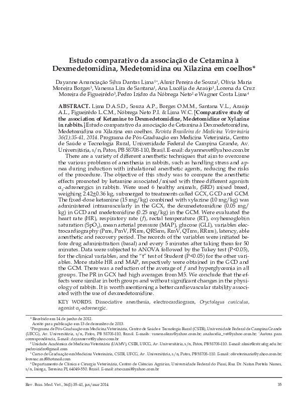(PDF) Estudo comparativo da associação de Cetamina à Dexmedetomidina ...