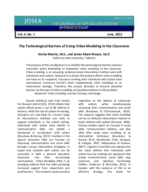 (PDF) The Technological Barriers of Using Video Modeling in the Classroom