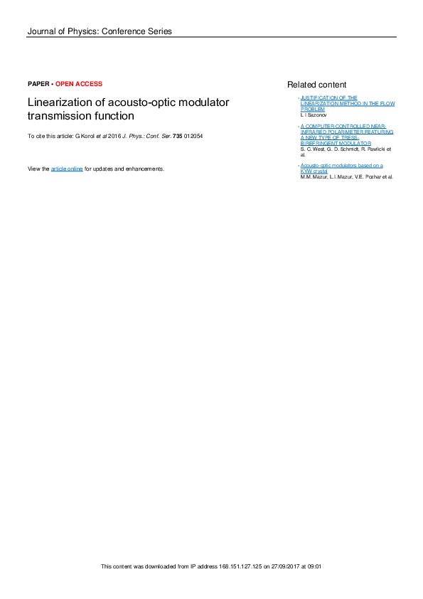 (PDF) Linearization of acousto-optic modulator transmission function